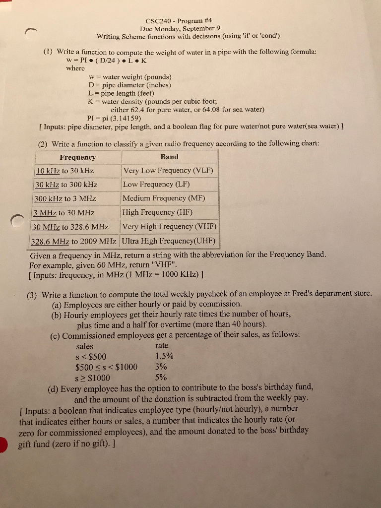 Solved CSC240 - Program #4 Due Monday, September 9 Writing | Chegg.com