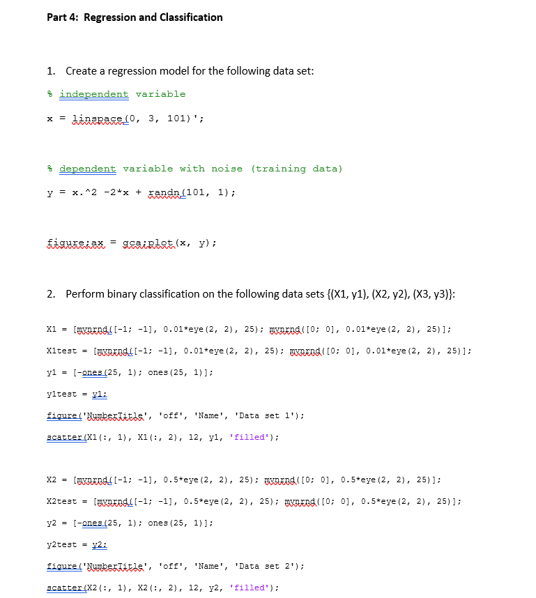 Part 4: Regression and Classification 1. Create a | Chegg.com