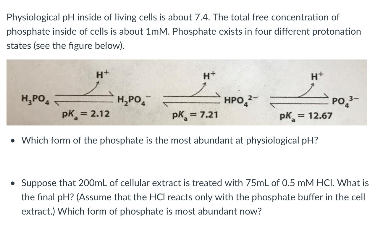 Solved Physiological pH inside of living cells is about 7.4. | Chegg.com