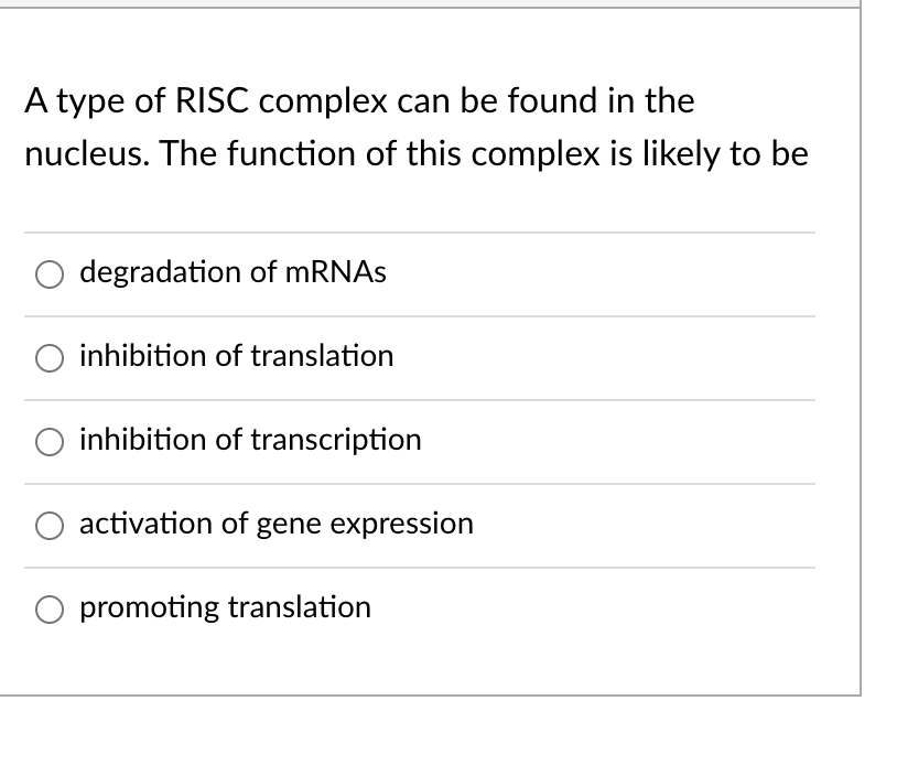 Solved A type of RISC complex can be found in the nucleus. | Chegg.com