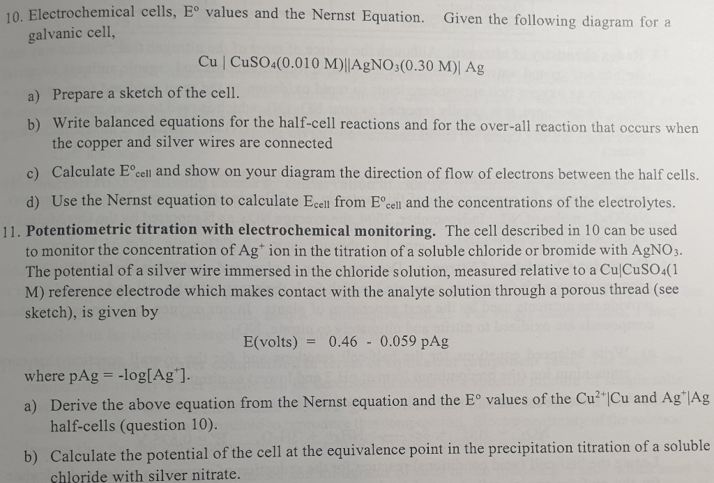 Solved Flectrochemical cells, Eº values and the Nernst | Chegg.com