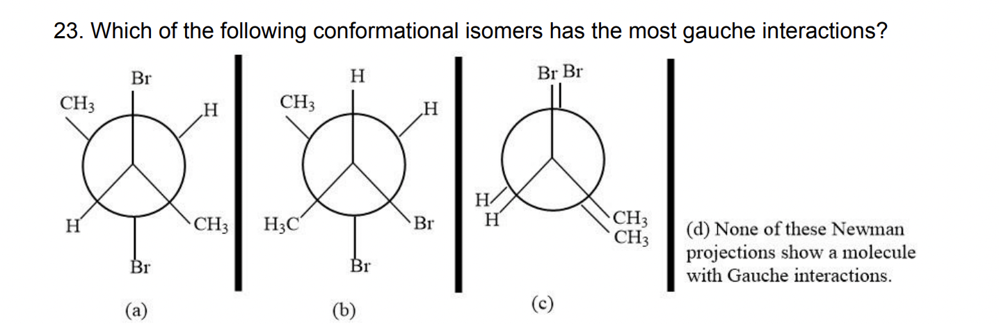 Solved 23. Which of the following conformational isomers has | Chegg.com