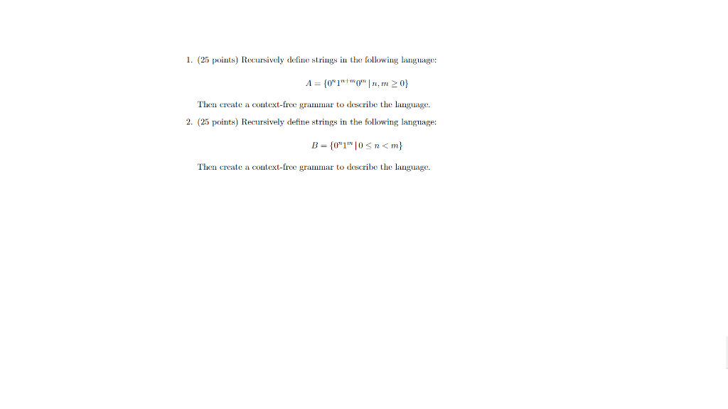 1. (25 points) Recursively define strings in the | Chegg.com