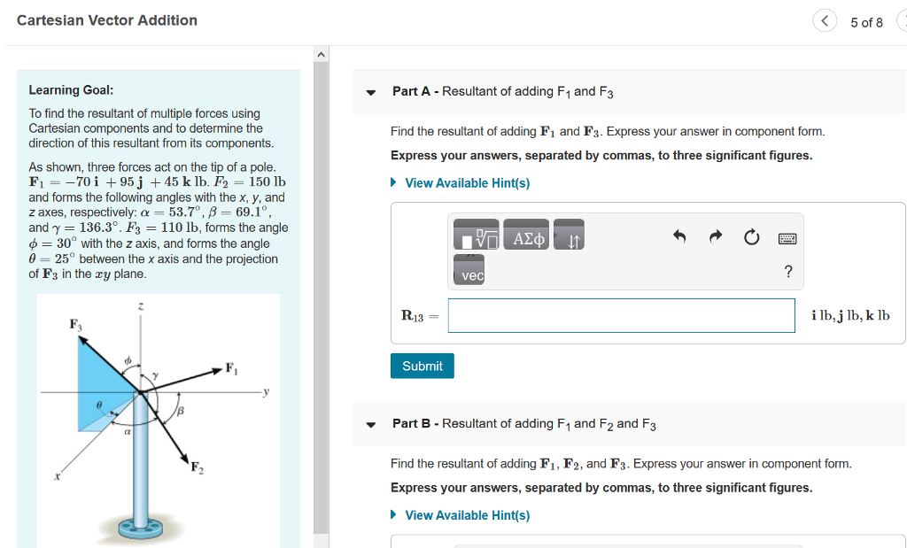 Solved Cartesian Vector Addition 5 of 8 Learning Goal - Part | Chegg.com