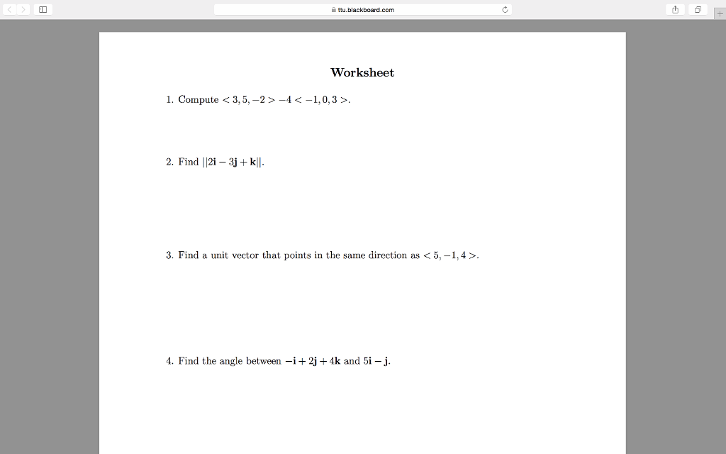 Solved ttu.blackboard.com Worksheet 1. Compute