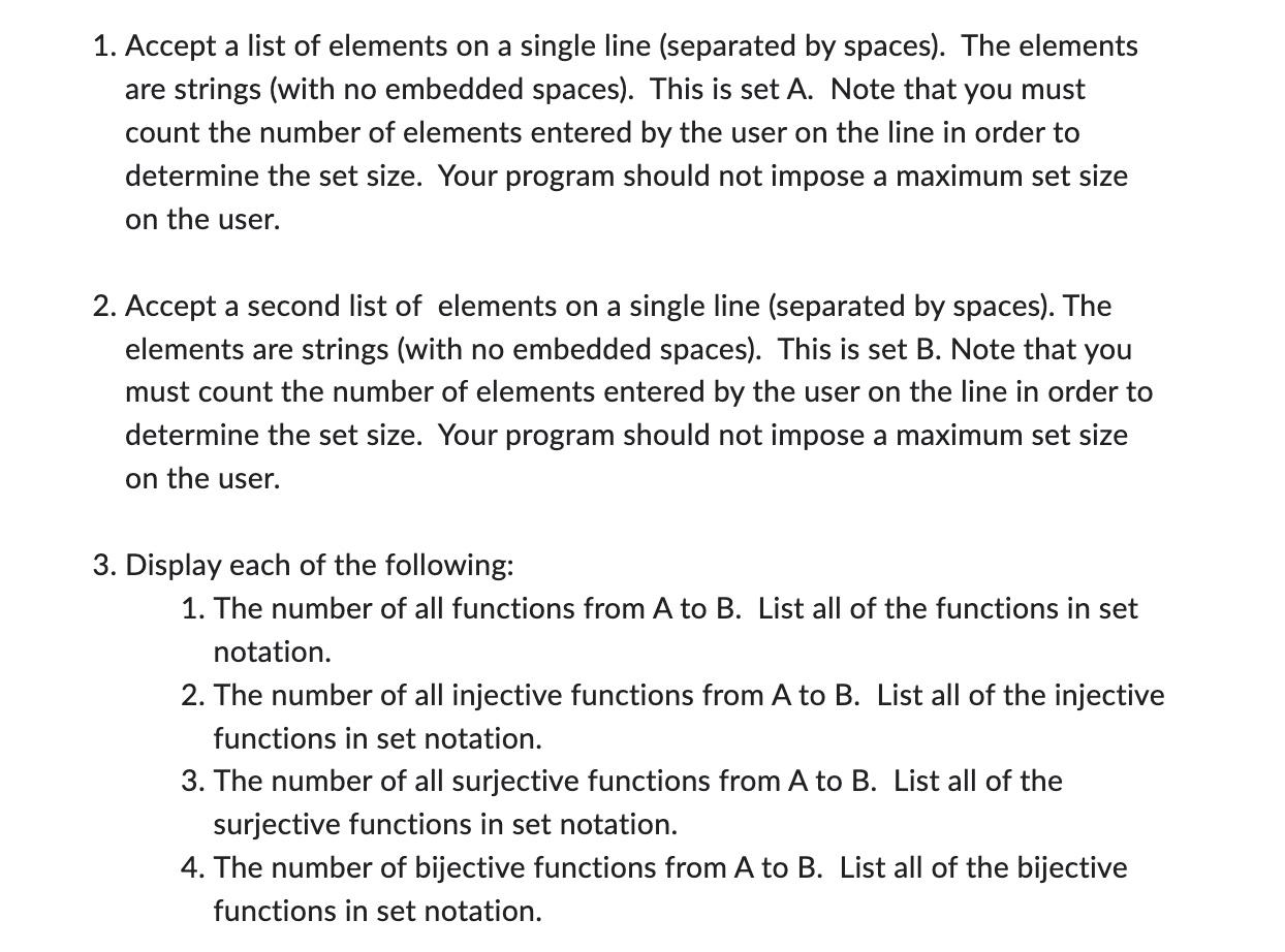 Solved 1. Accept a list of elements on a single line | Chegg.com