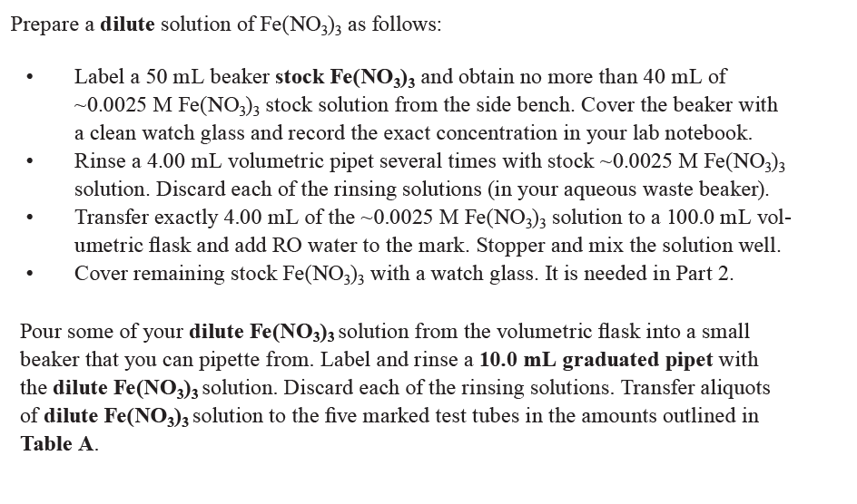Prepare a dilute solution of Fe(NO3)3 as follows: | Chegg.com