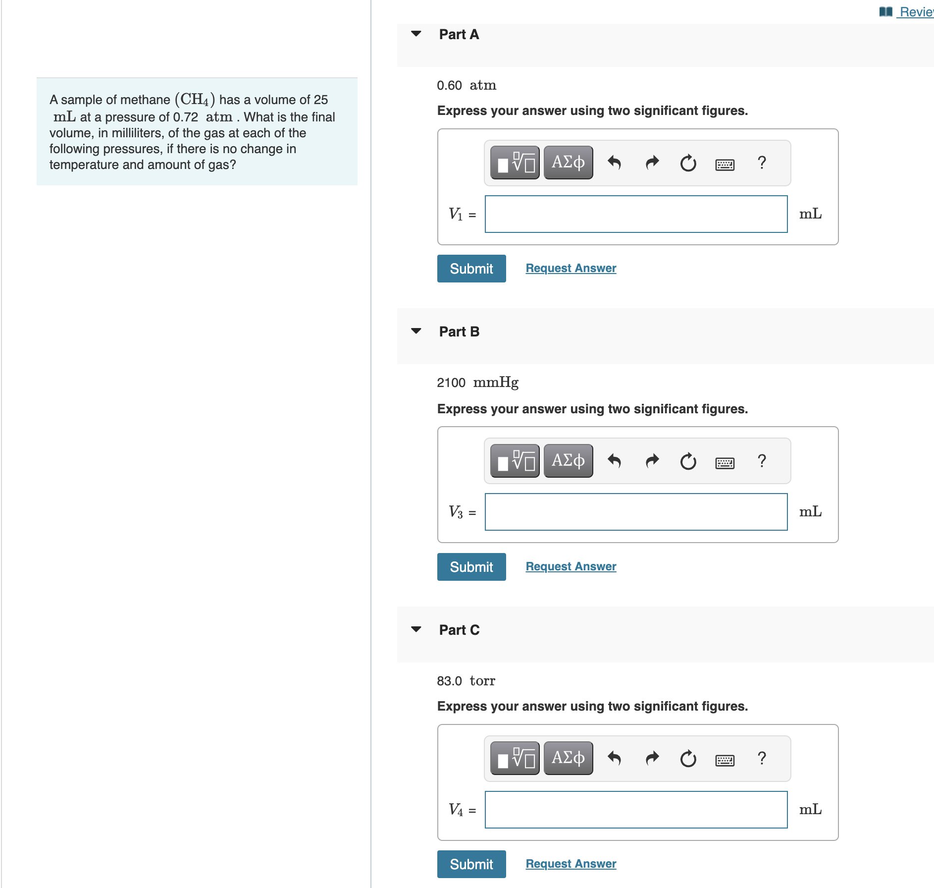 Solved A sample of methane (CH4) has a volume of 25 mL at a | Chegg.com