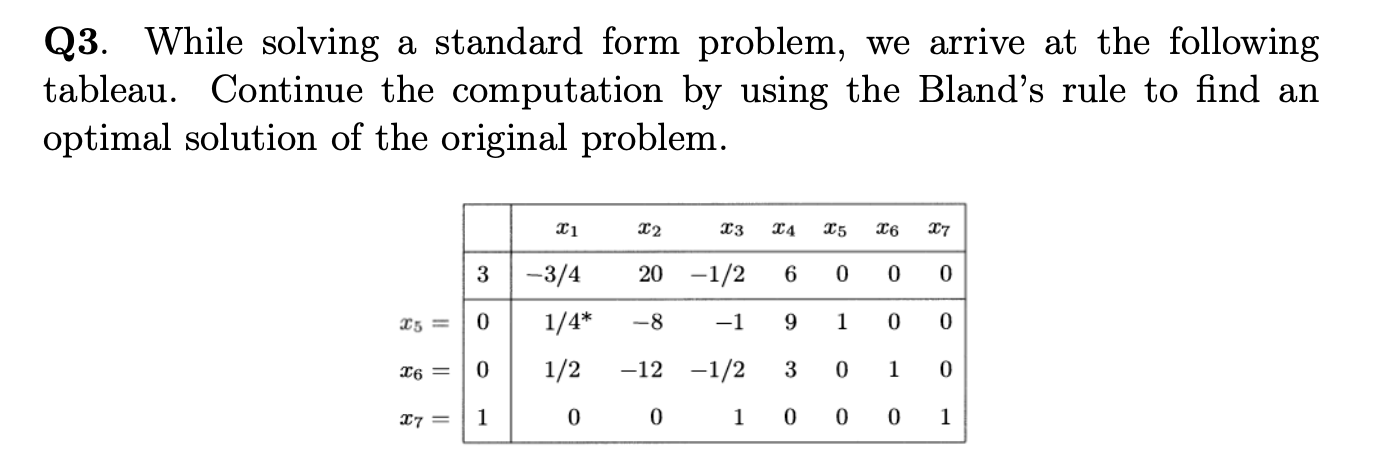 Solved Q3. While solving a standard form problem, we arrive | Chegg.com