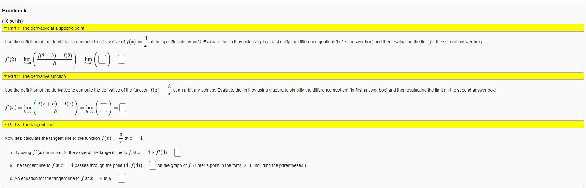 Solved Problem 5. (10 points) Part 1: The derivative at a | Chegg.com