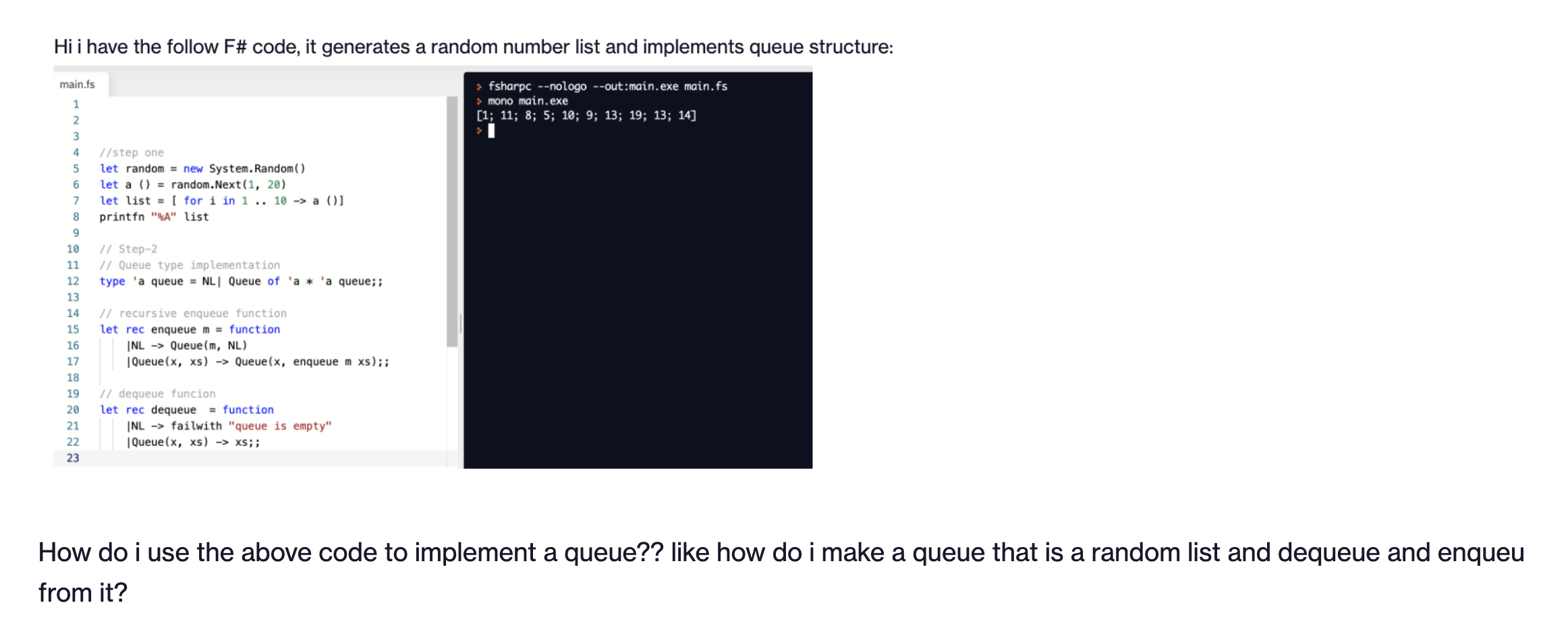 Hi i have the follow F# code, it generates a random | Chegg.com