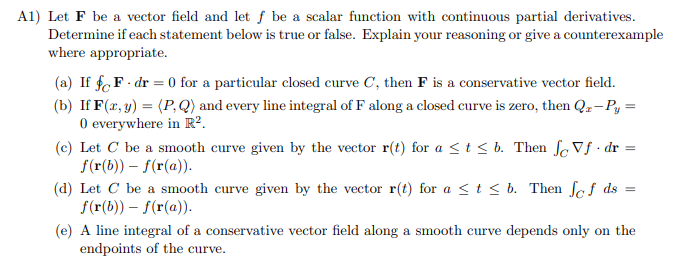 Solved A1) Let F be a vector field and let f be a scalar | Chegg.com