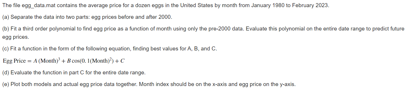Solved The file egg_data.mat contains the average price for | Chegg.com