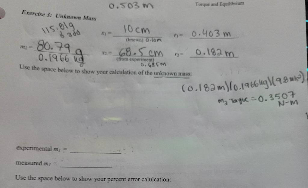 Solved Exercise 3: Unknown Mass A balance essentially uses | Chegg.com
