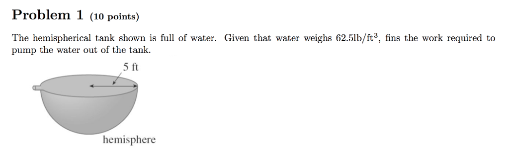 Solved Problem 1 (10 points) The hemispherical tank shown is | Chegg.com