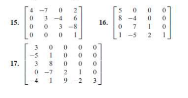 Solved 15. ⎣⎡4000−73000−43026−81⎦⎤ 16. | Chegg.com