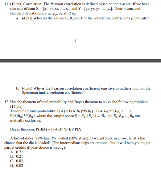 [Solved]: 11. (10 pts) Correlation: The Pearson correlatio