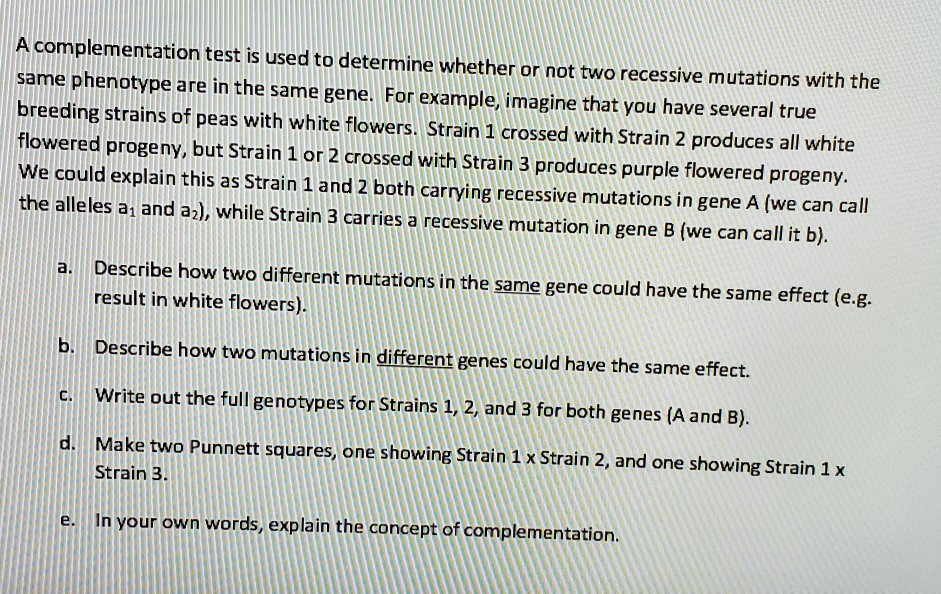 Solved A complementation test is used to determine whether | Chegg.com