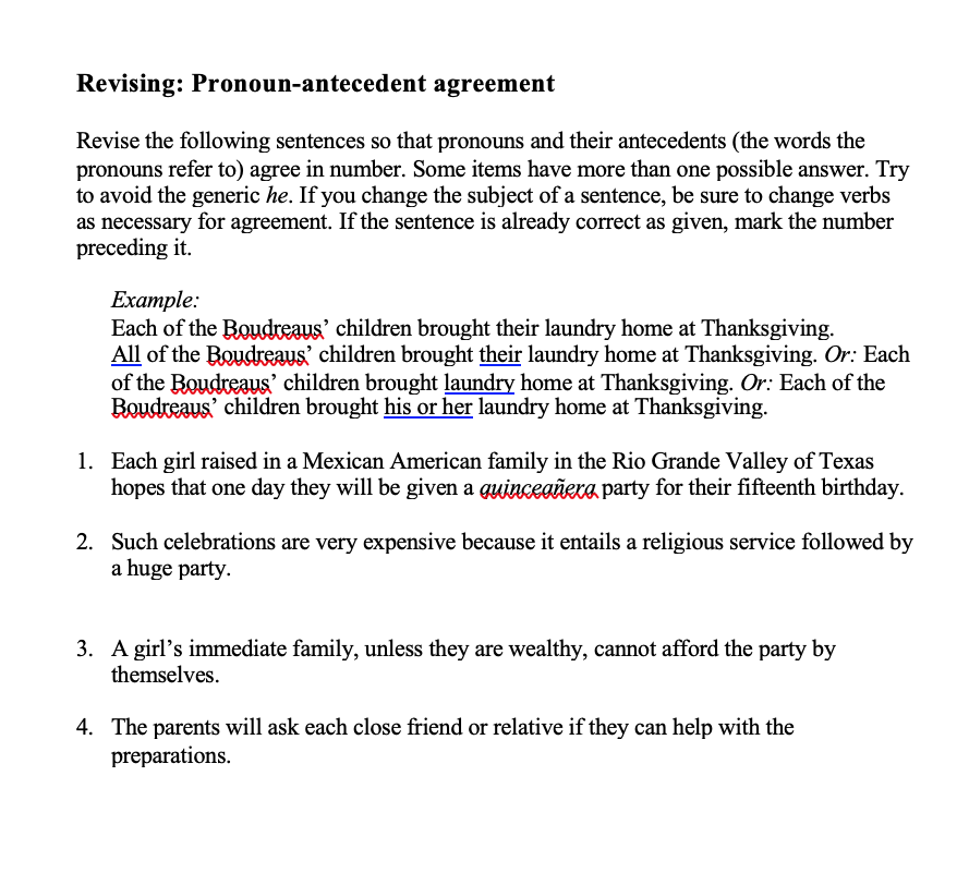 Revising: Pronoun-antecedent agreement Revise the | Chegg.com