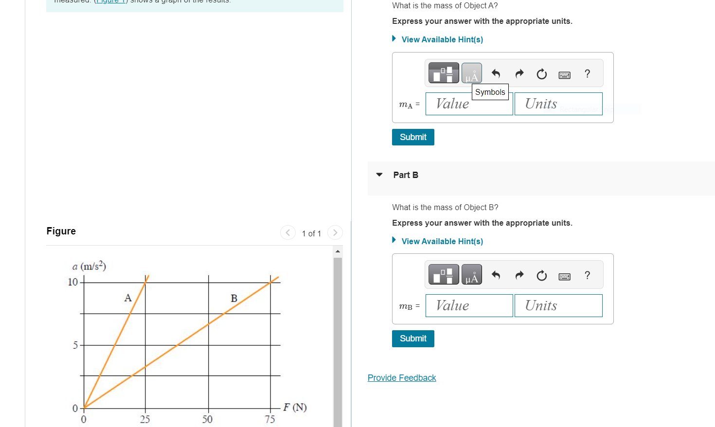 Solved Different forces are applied to two objects, A and B, | Chegg.com