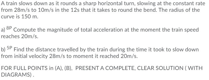 Solved A train slows down as it rounds a sharp horizontal | Chegg.com