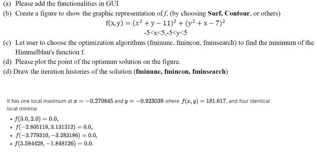 Create a GUI to solve the optimization problem to | Chegg.com