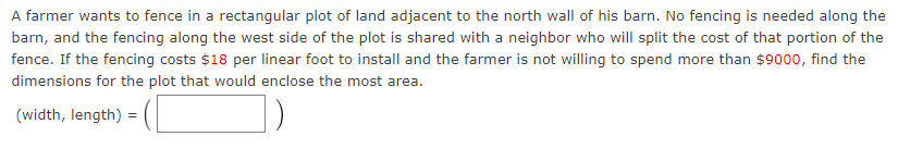 Solved A farmer wants to fence in a rectangular plot of land | Chegg.com