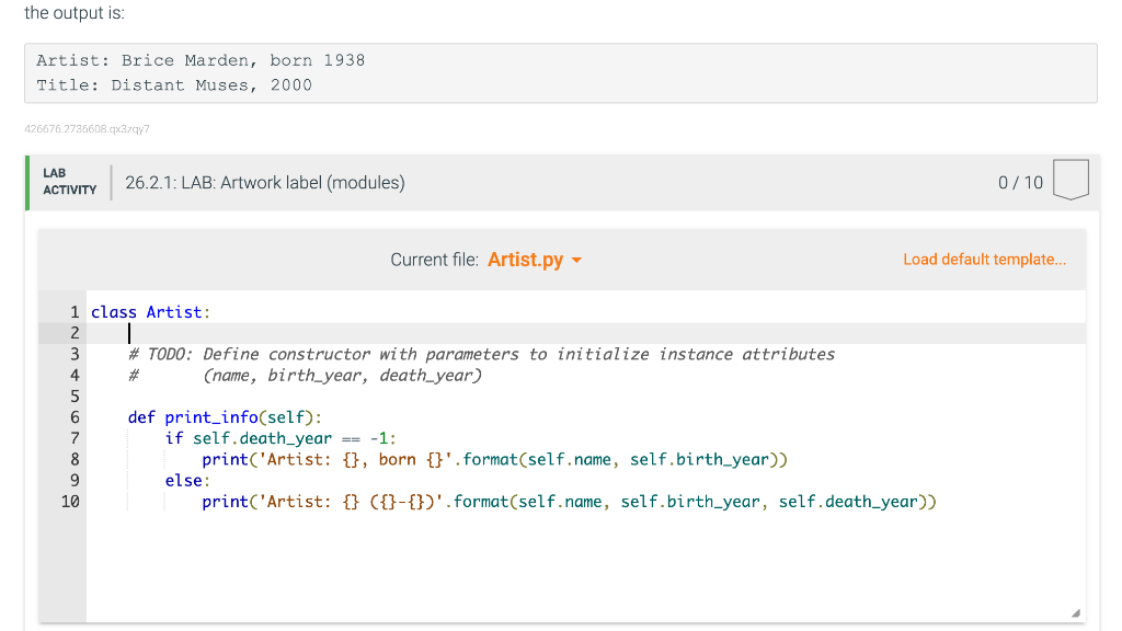 Solved Define the Artist class in Artist.py with a | Chegg.com