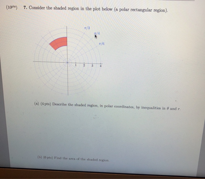 Solved (10%) 7. Consider the shaded region in the plot below | Chegg.com