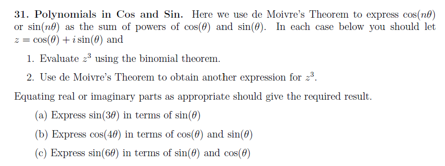 Solved 31. Polynomials in Cos and Sin. Here we use de | Chegg.com