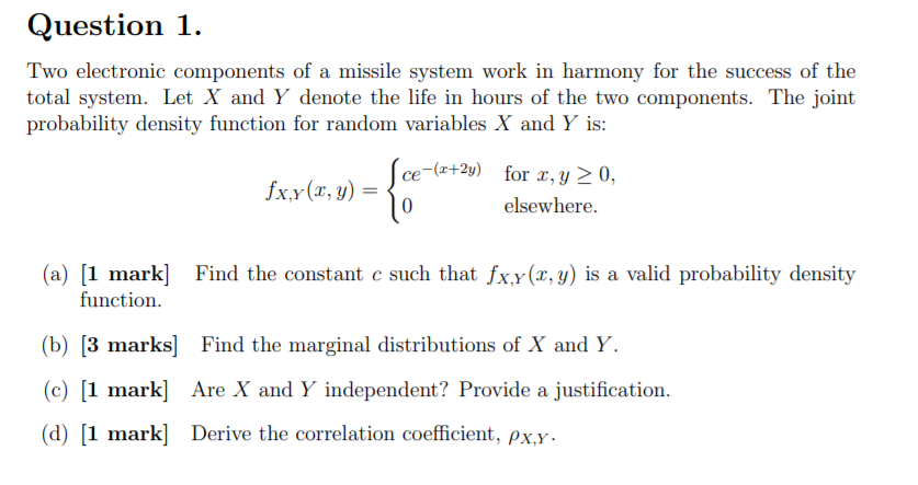Solved Question 1. Two electronic components of a missile | Chegg.com