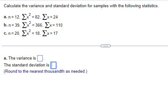 Solved Calculate the variance and standard deviation for | Chegg.com