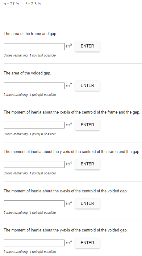 Solved frame. Voids are taken as negative. Calculate the | Chegg.com