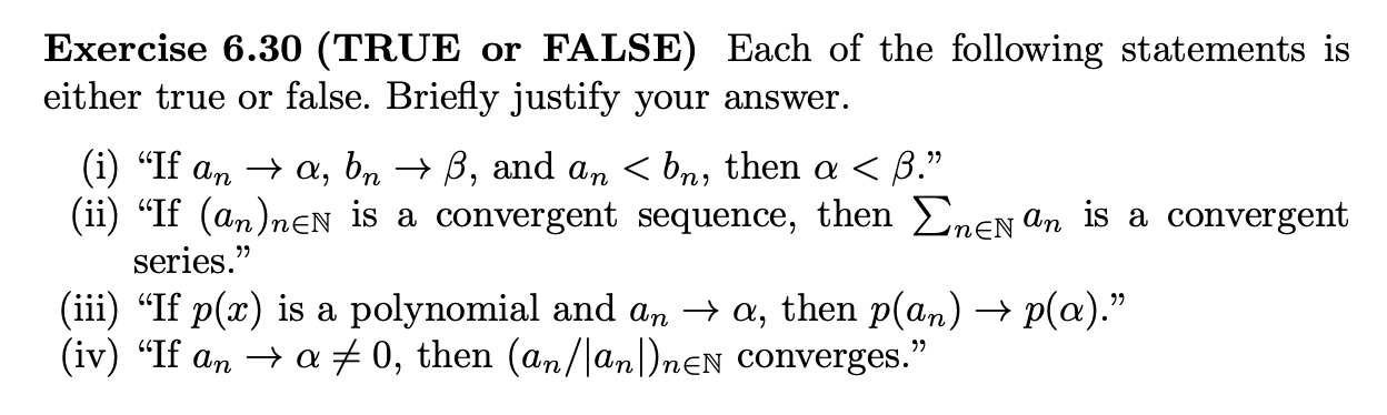 Solved Exercise 6.30 (TRUE or FALSE) Each of the following | Chegg.com