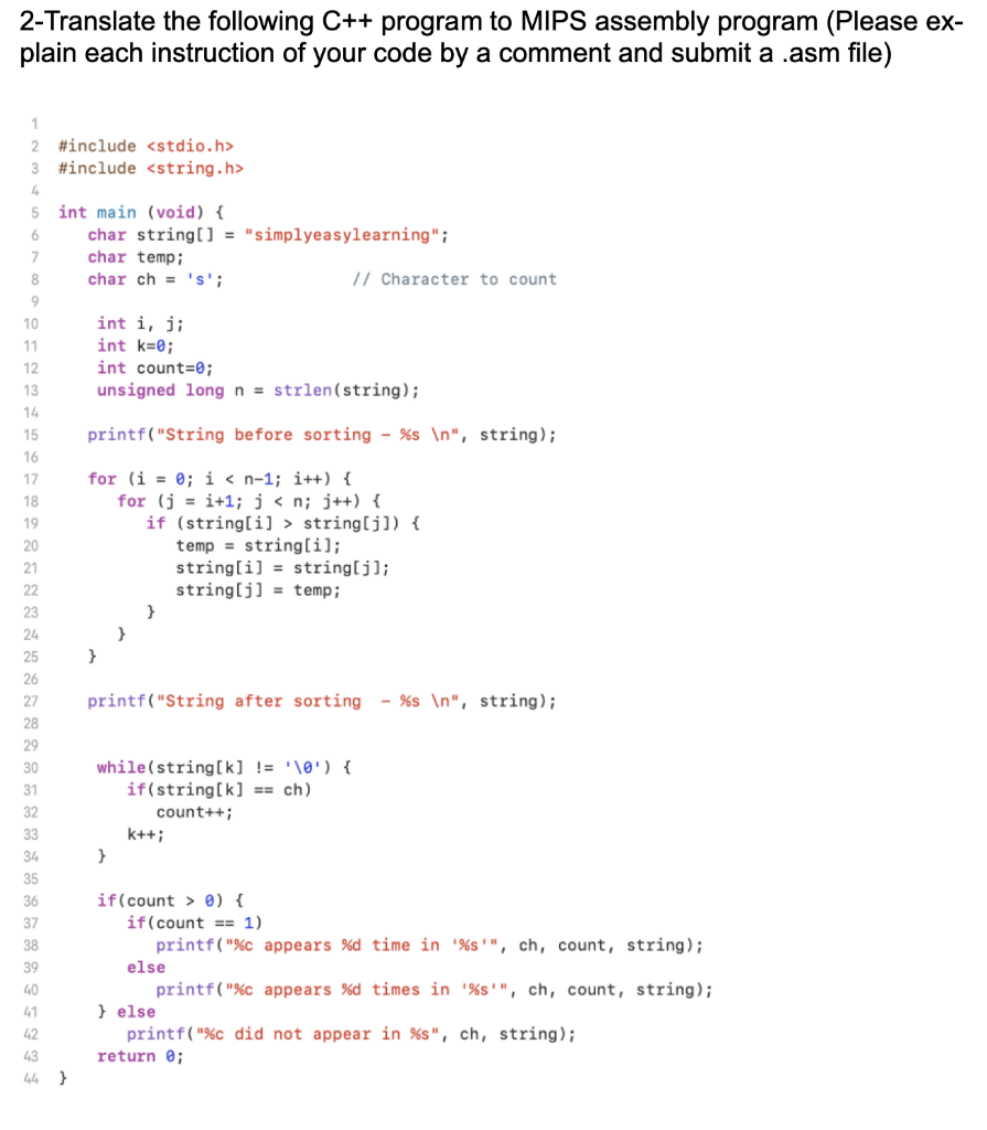 2-Translate the following C++ program to MIPS | Chegg.com