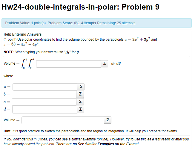 Solved Hw24-double-integrals-in-polar: Problem 9 Problem | Chegg.com
