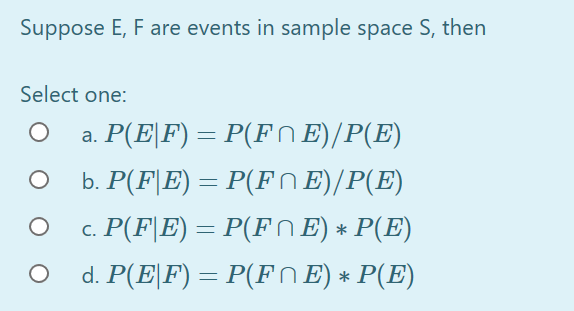 Solved Suppose E, F are events in sample space S, then | Chegg.com