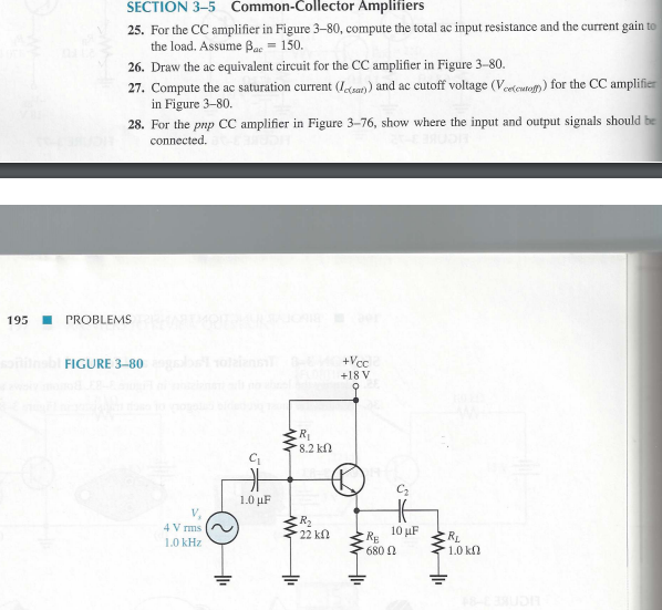 Solved 25. For the CC amplifier in Figure 3-80, compute the | Chegg.com
