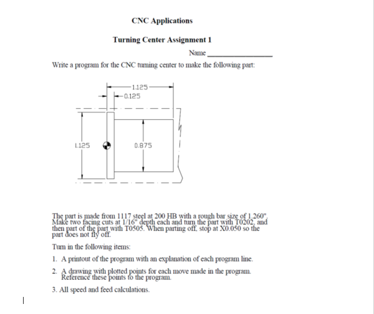 CNC Applications Turning Center Assignment 1 Name | Chegg.com