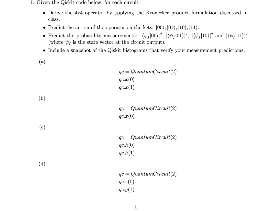 1. Given the Qiskit code below, for each circuit: - | Chegg.com