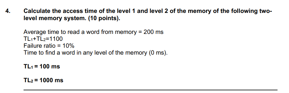 Solved Calculate the access time of the level 1 and level 2 | Chegg.com