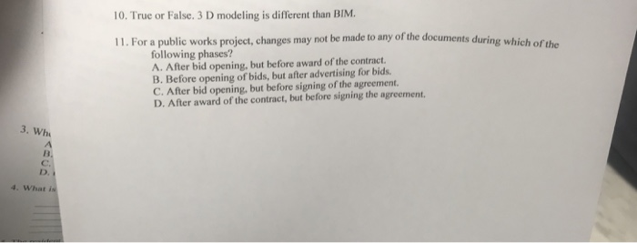 Solved 10. True or False. 3 D modeling is different than BIM | Chegg.com