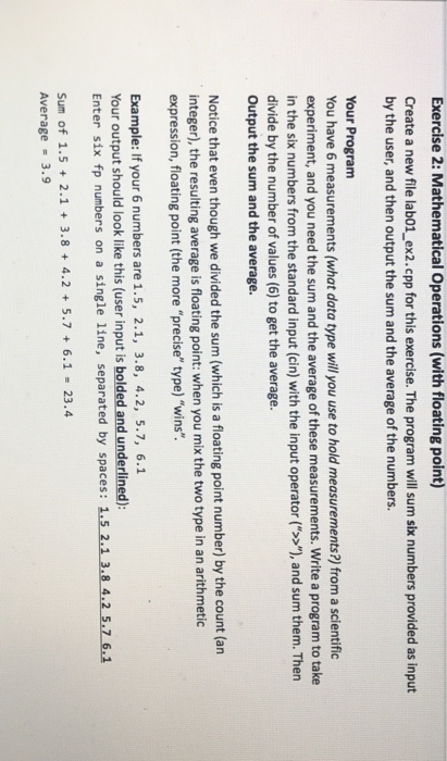 Solved Exercise 2: Mathematical Operations (with floating | Chegg.com