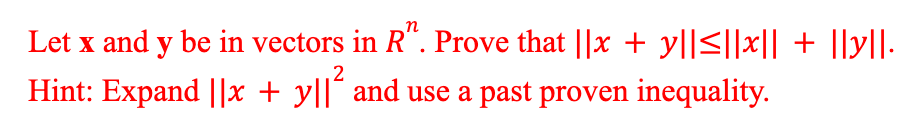 Solved Let x and y be in vectors in Rn. Prove that | Chegg.com