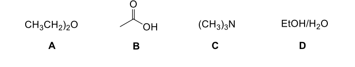 Solved о: CH3CH2)20 ОН (CH3)3N EtOH/H20 А В C D | Chegg.com