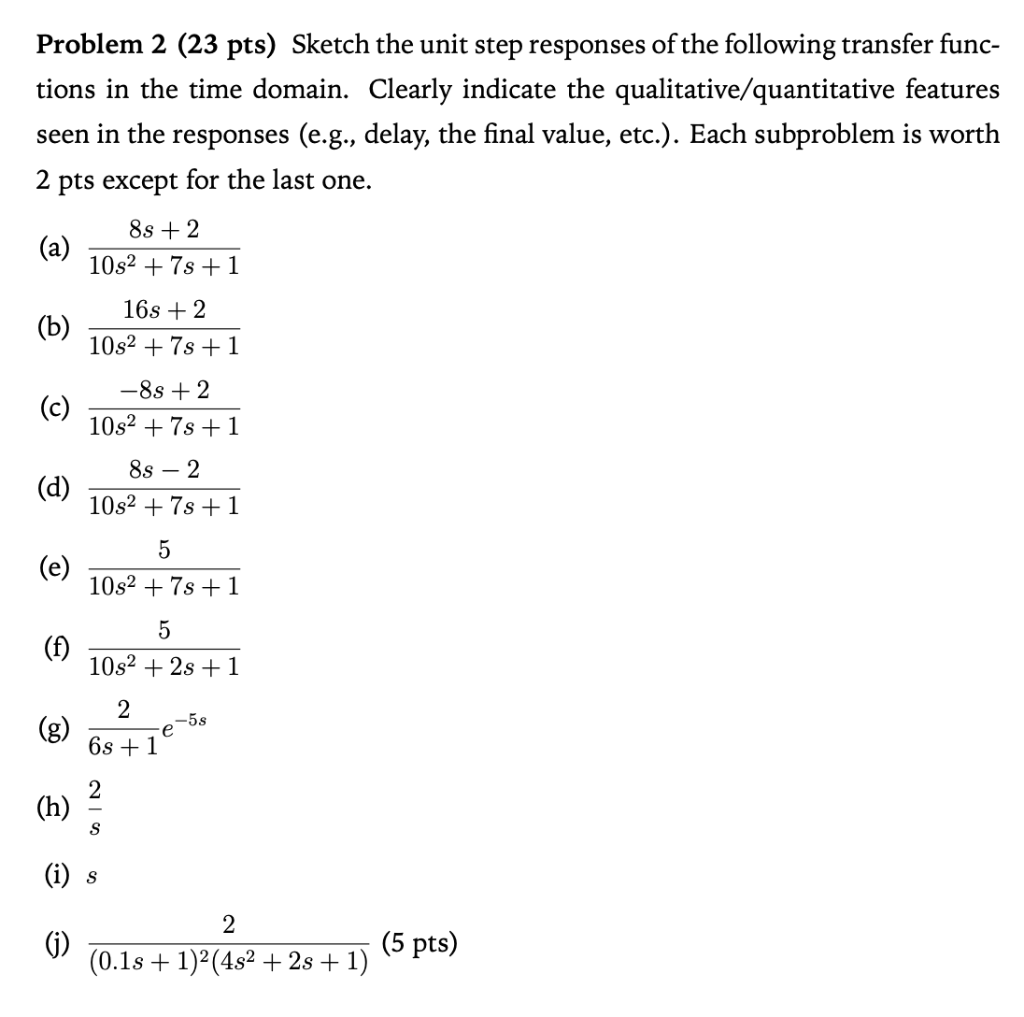 Solved Problem 2 (23 pts) Sketch the unit step responses of | Chegg.com
