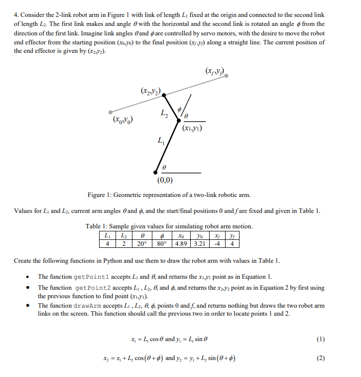 4. Consider the 2-link robot arm in Figure 1 with | Chegg.com