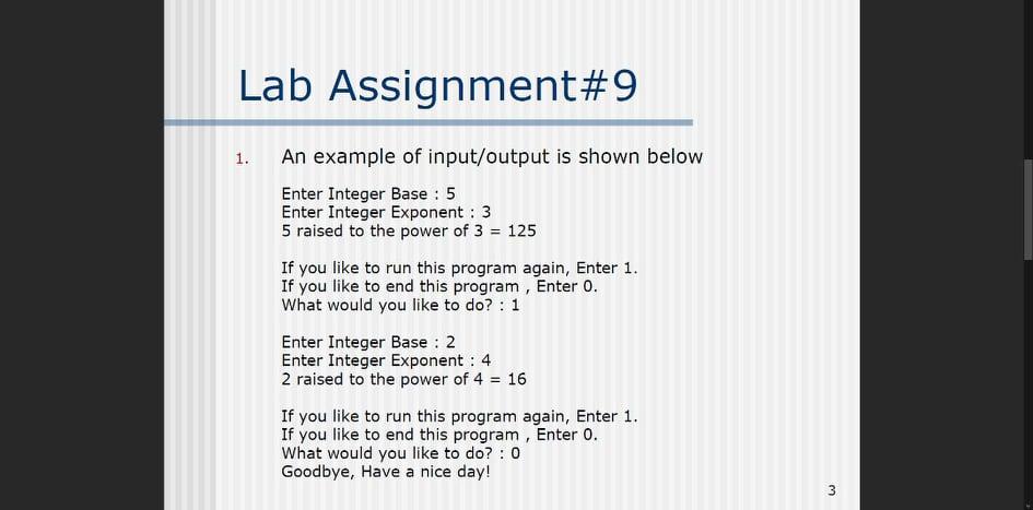 Solved Lab Assignment#9 1. An example of input/output is | Chegg.com