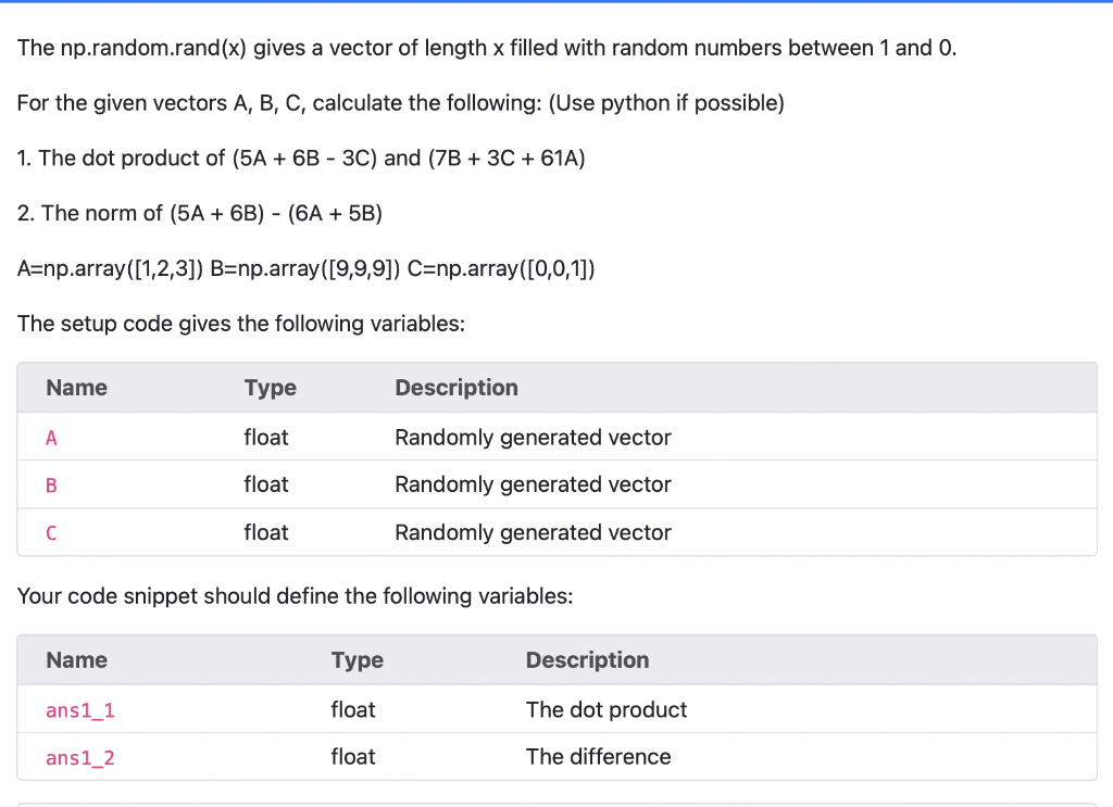 Solved The np.random.rand (x) gives a vector of length x | Chegg.com