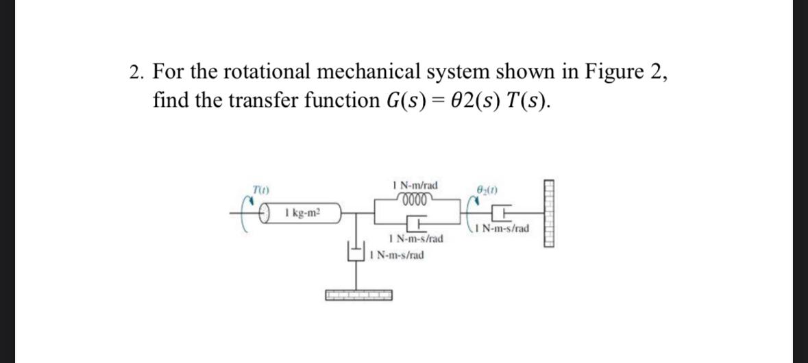 Solved 2. For the rotational mechanical system shown in | Chegg.com